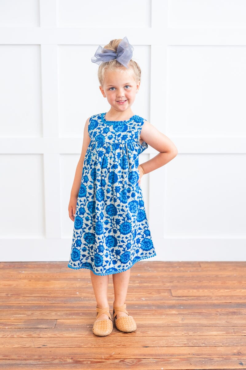 Indigo Floral Shift Dress With Lace Detail – Yo Baby India